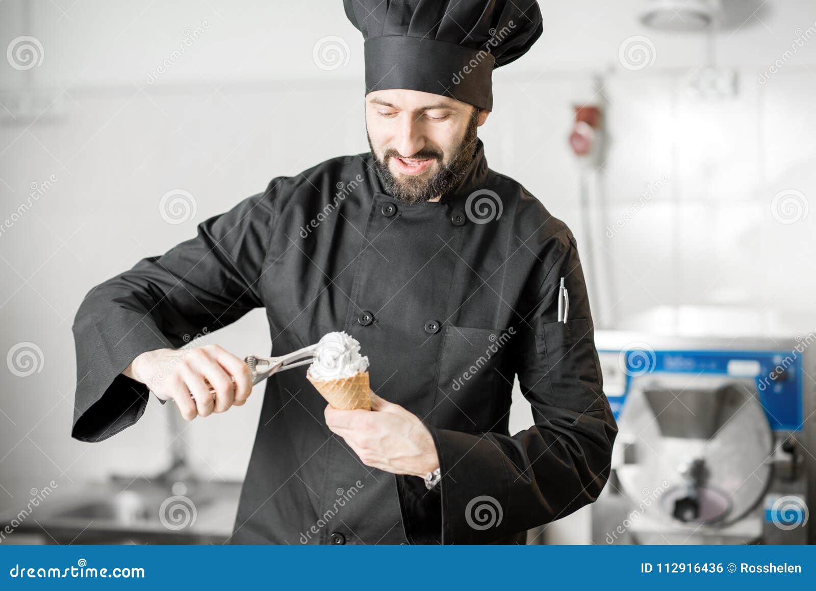 Chef making ice cream stock photo. Image of machine - 112916436