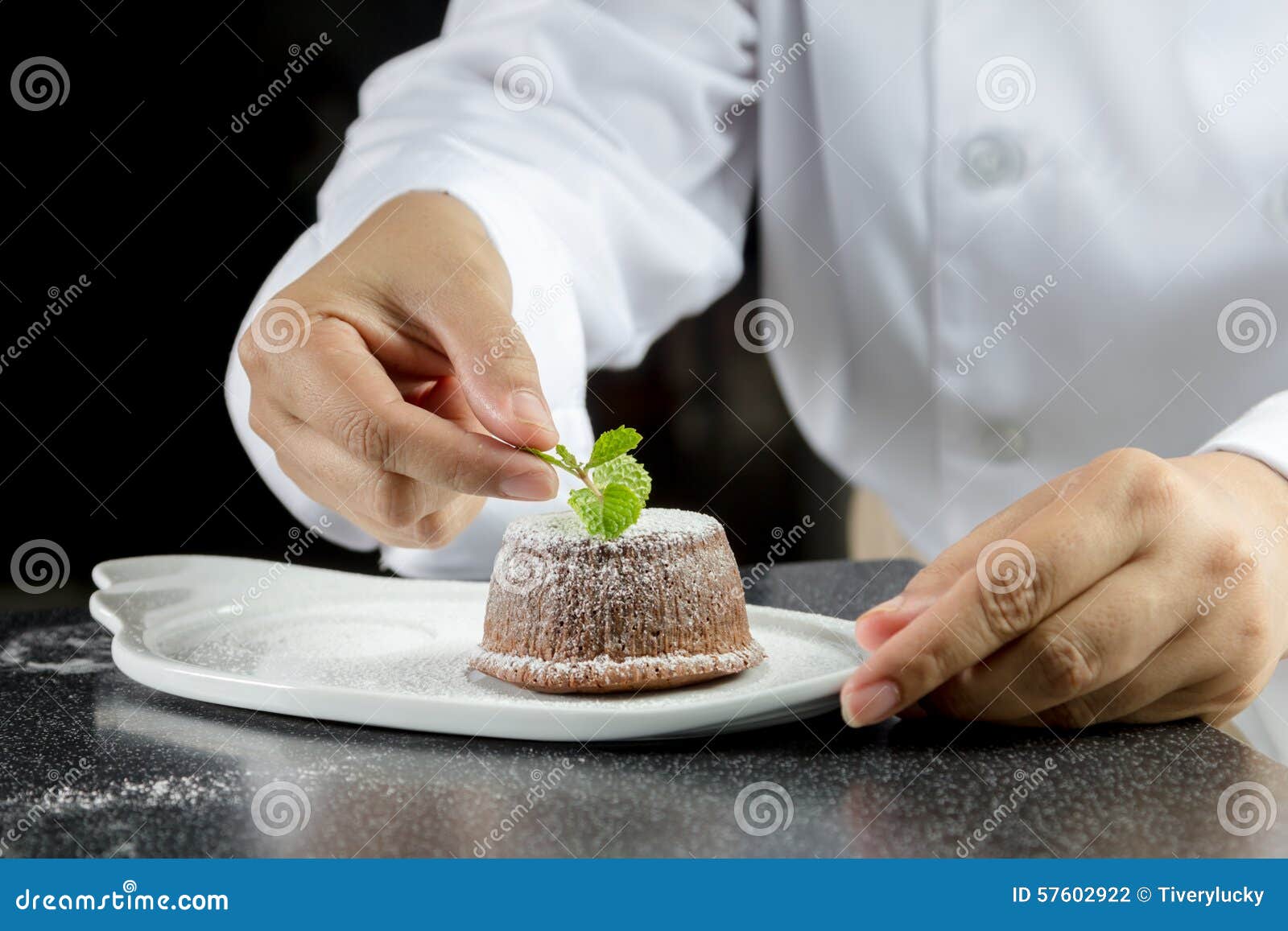 Chef Making Lava Chocolate Cake Stock Photo - Image of counter ...
