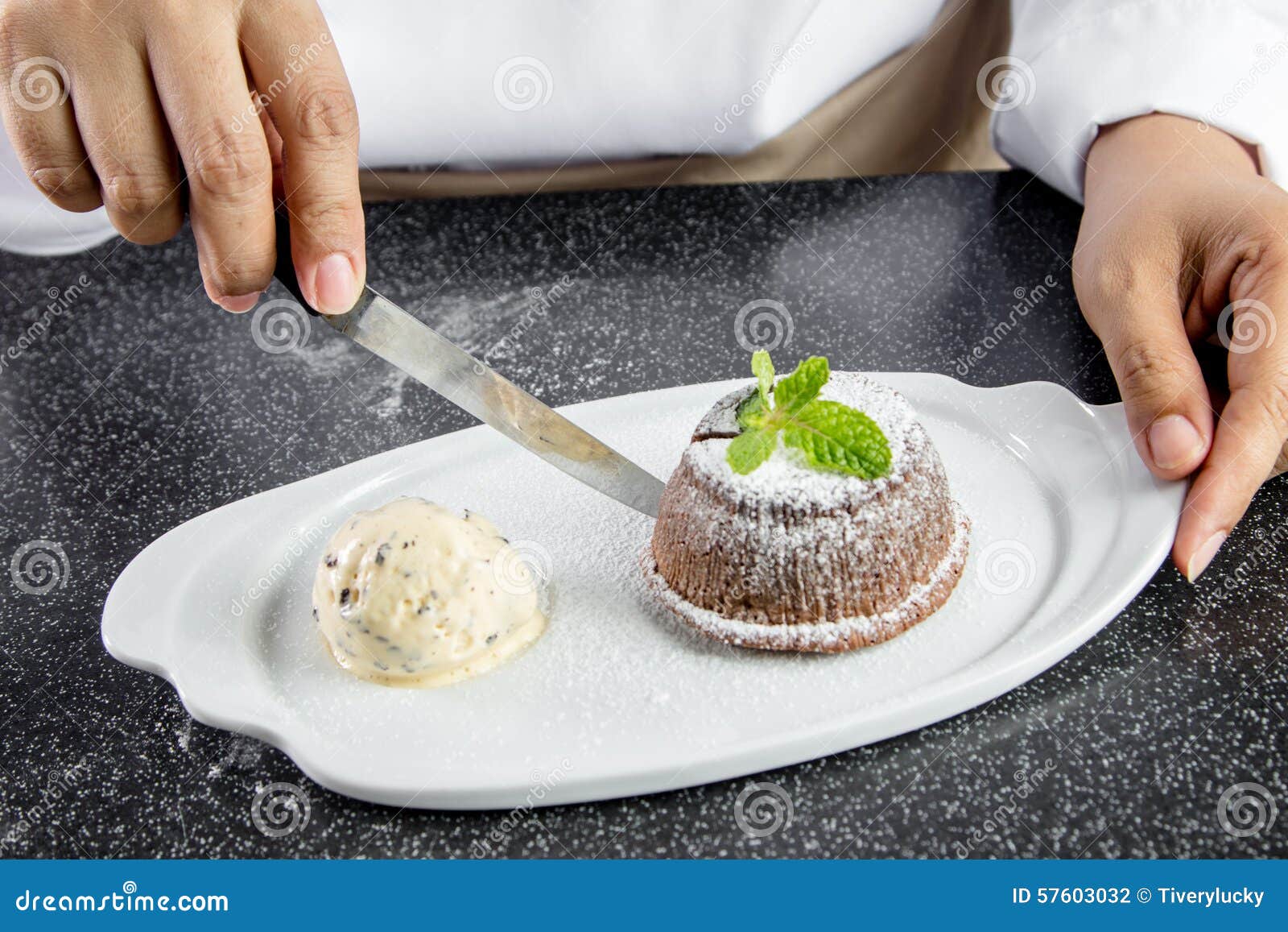 Chef Making Lava Chocolate Cake Stock Photo - Image of whisk, beat ...