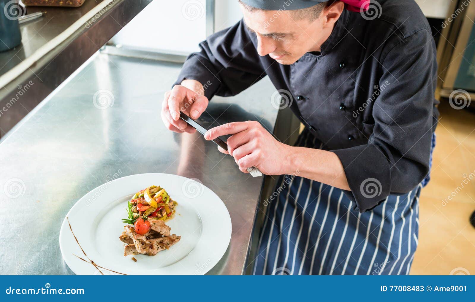 Chef Making Picture of Food he Cooked with Phone Stock Image - Image of ...