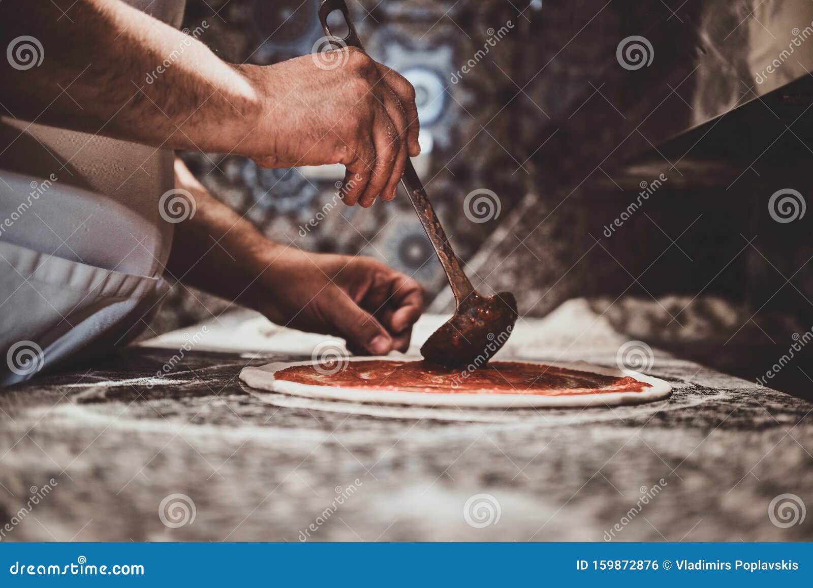 Chef is Making Pizza at the Restaurant Kitchen Stock Photo - Image of ...