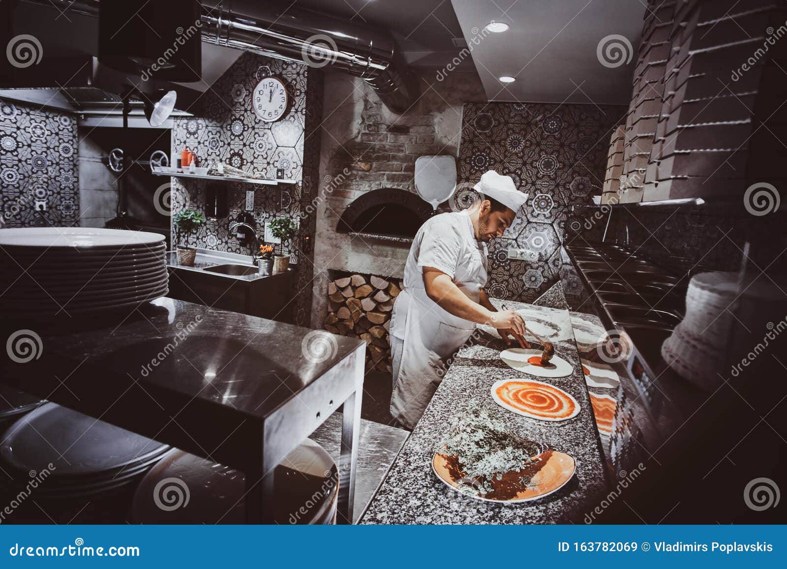 Chef is Making Pizza at the Restaurant Kitchen Stock Image - Image of ...