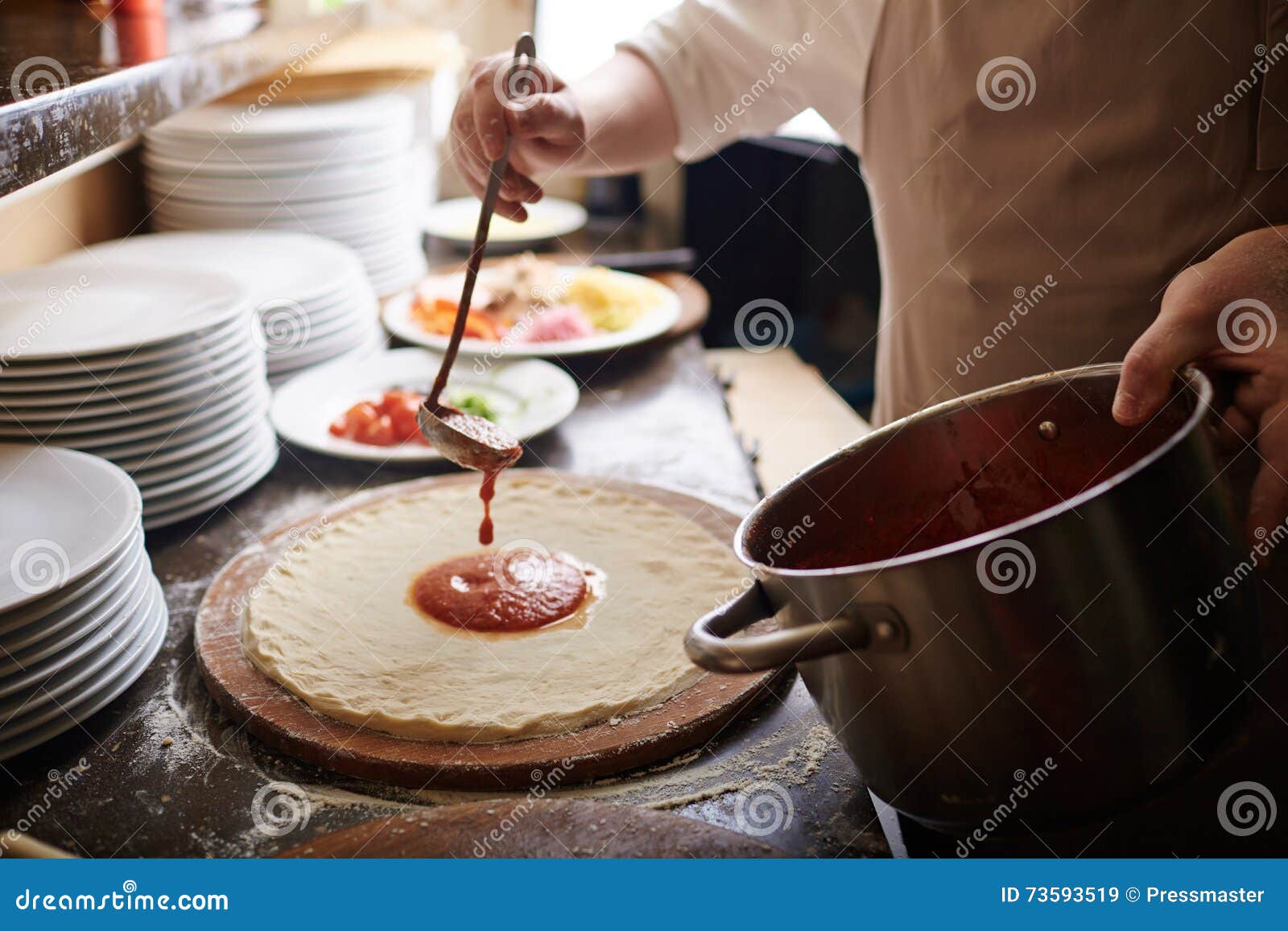 Chef making pizza stock image. Image of flatbread, pastry - 73593519