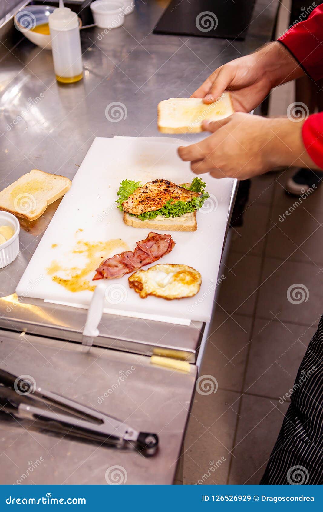 Chef Making Sandwich with Fresh Ingredient Stock Image - Image of ...