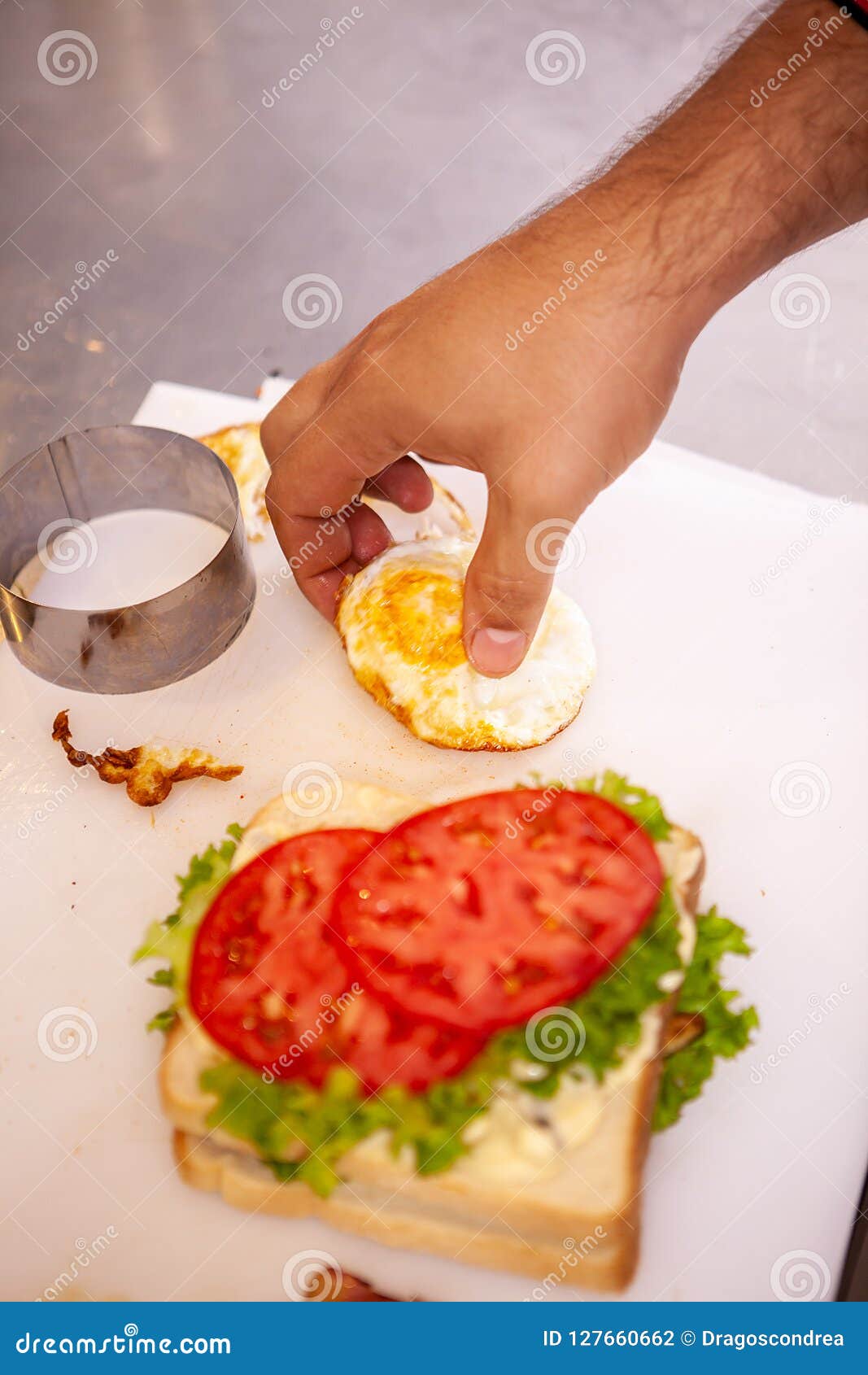 Chef Making Sandwich with Fresh Ingredient Stock Photo - Image of plate ...