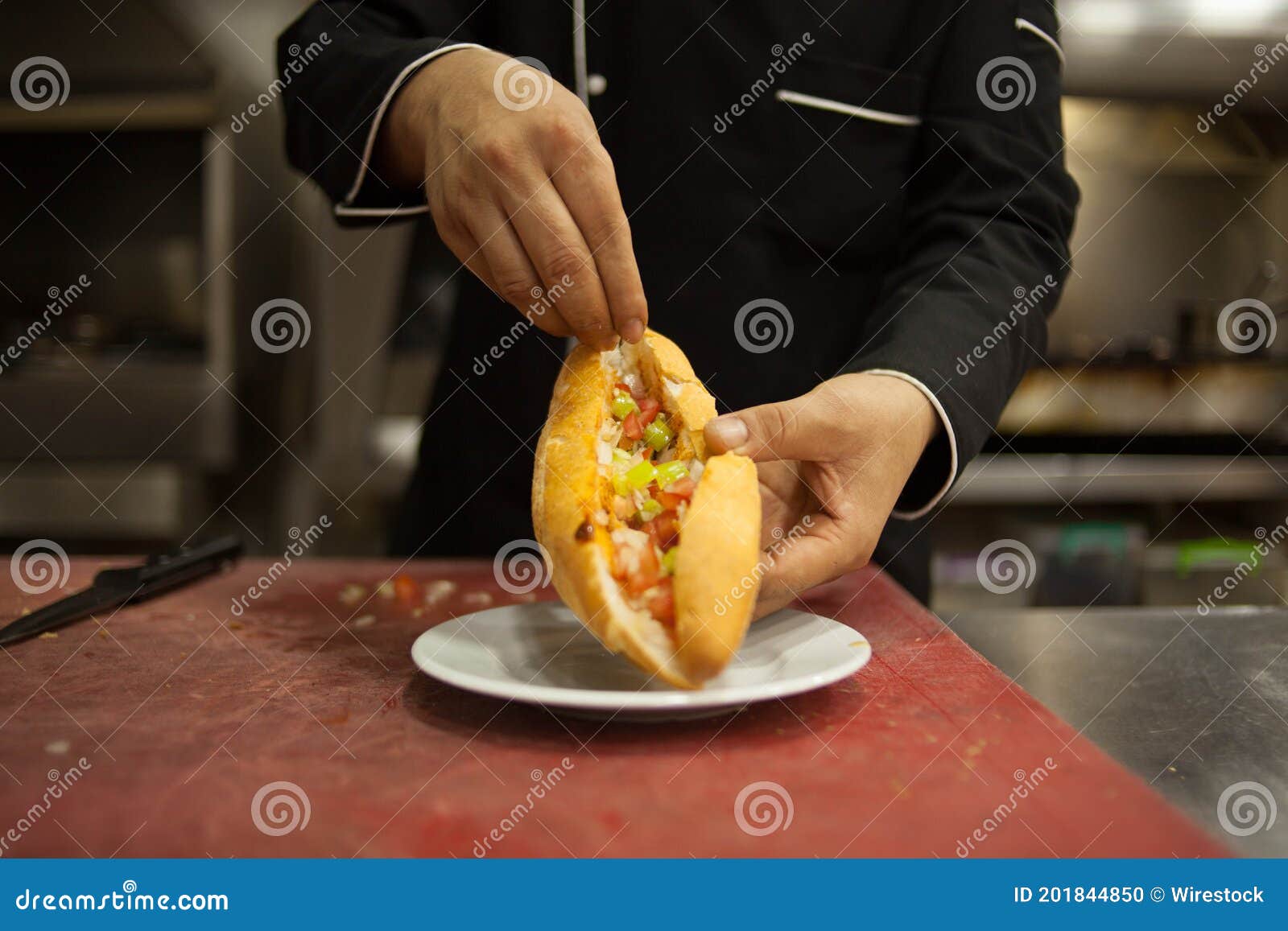 Chef Making a Sandwich in the Kitchen Stock Photo - Image of kitchen ...
