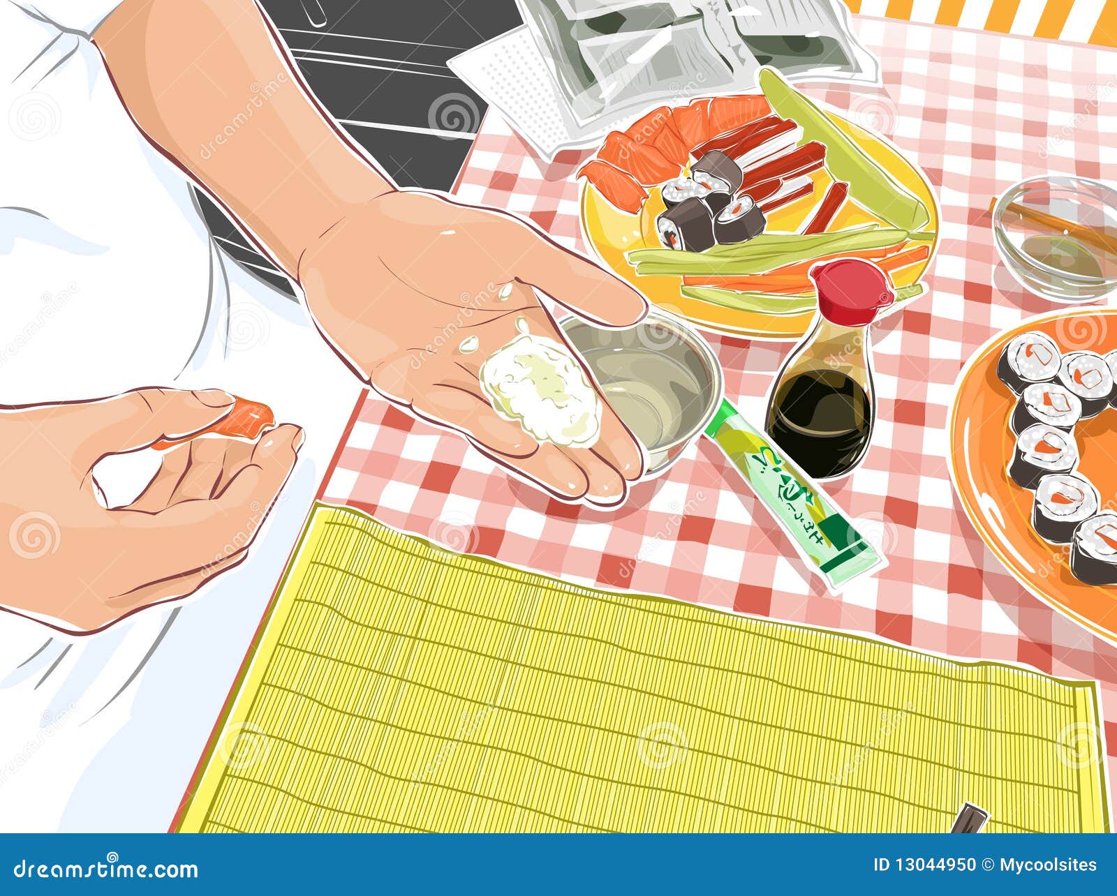 Chef Making a Sushi stock illustration. Illustration of culture - 13044950