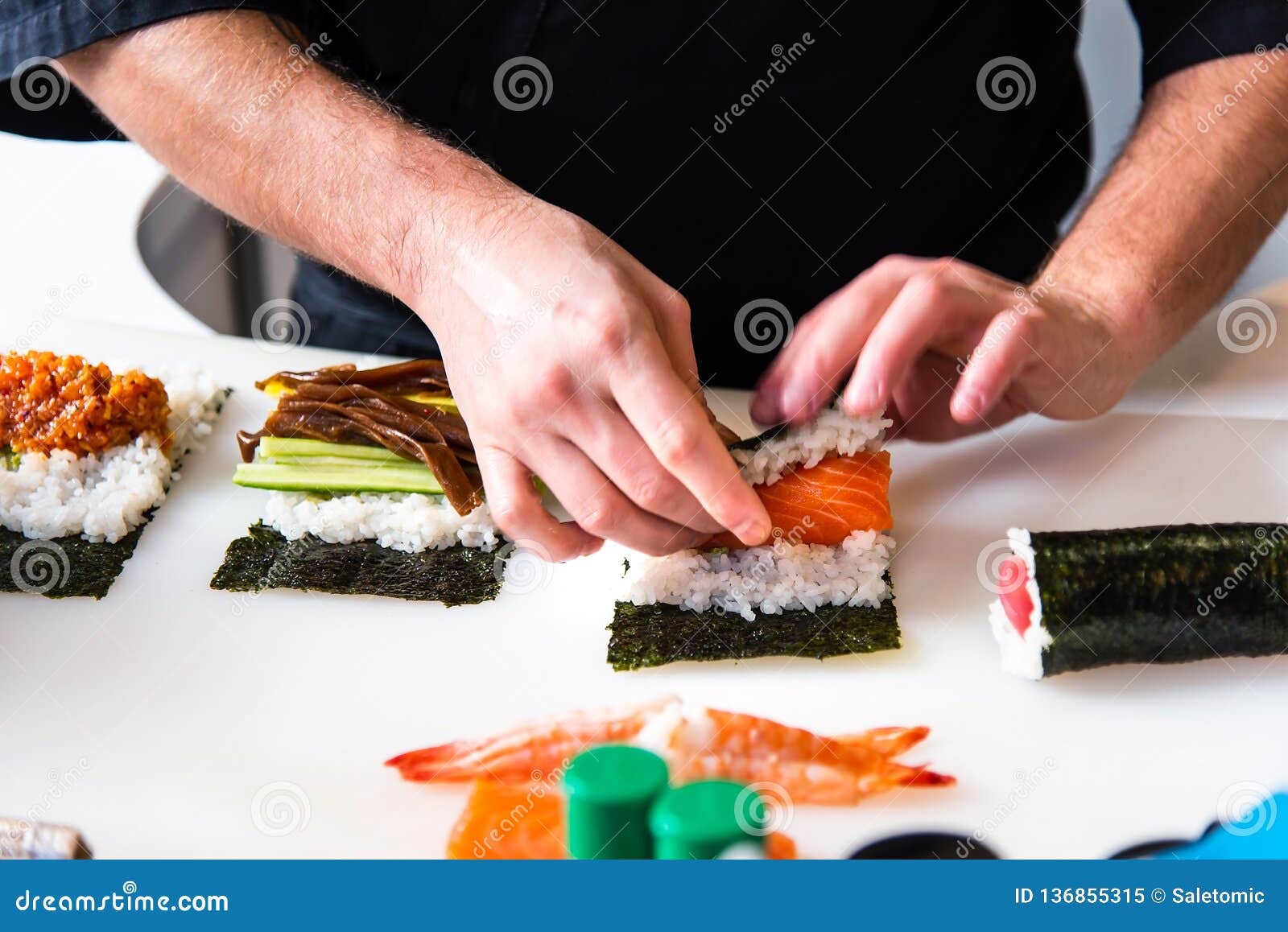 Chef Making Sushi in the Bar Stock Image - Image of recipe, japanese ...