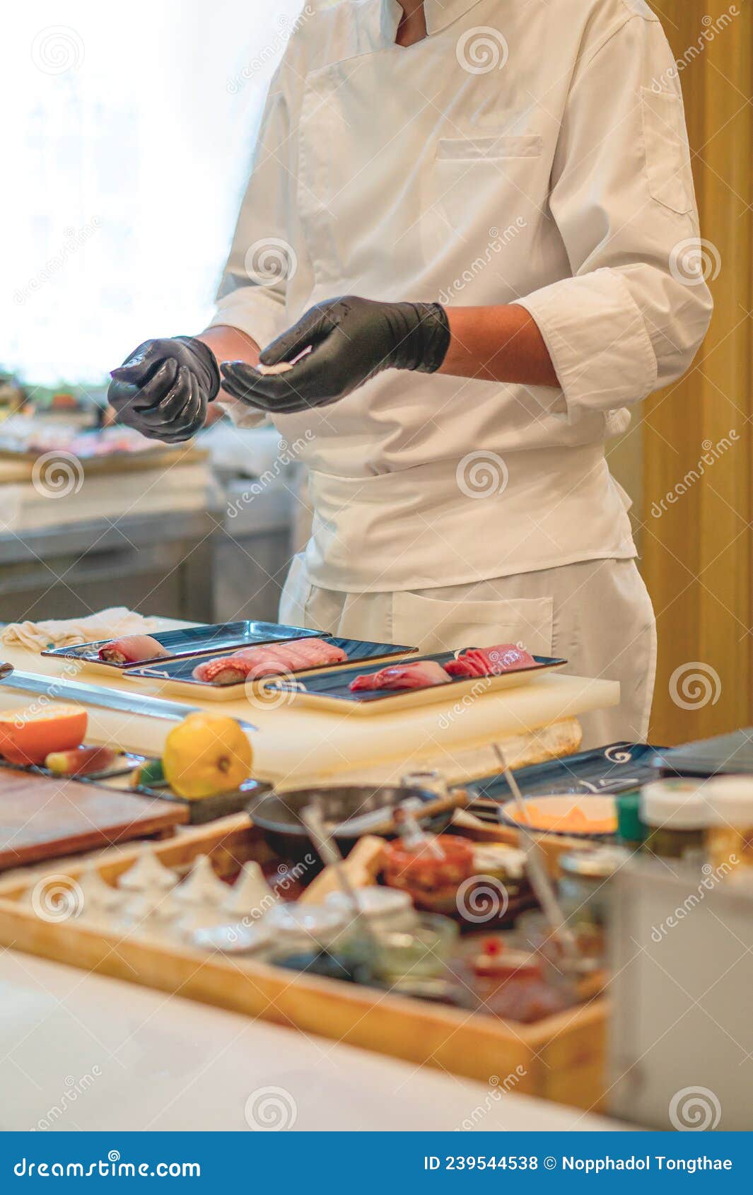 Chef is making sushi stock photo. Image of knife, kitchen - 239544538