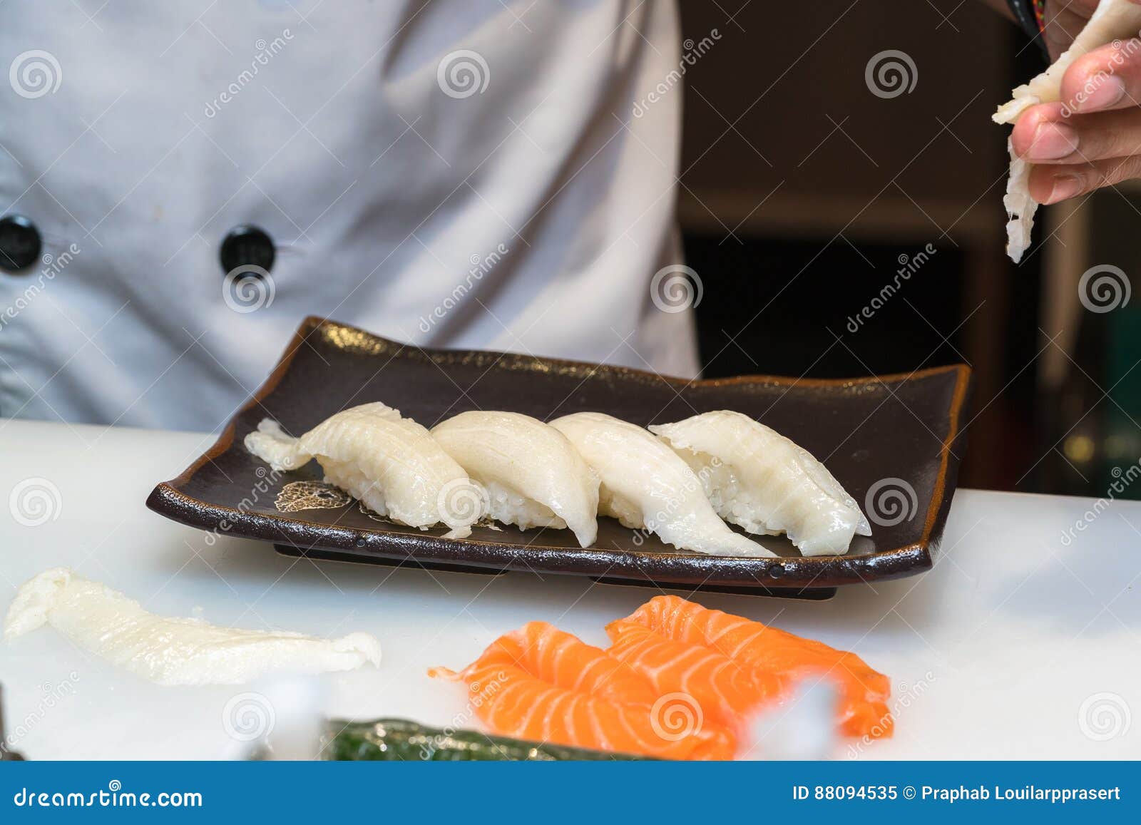 Chef Making Sushi in the Kitchen Stock Image - Image of counter, asian ...