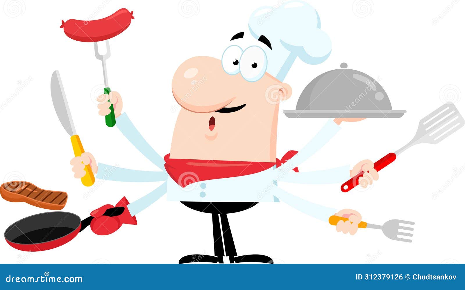 Chef Man Cartoon Character Multitasking at Kitchen Stock Vector ...