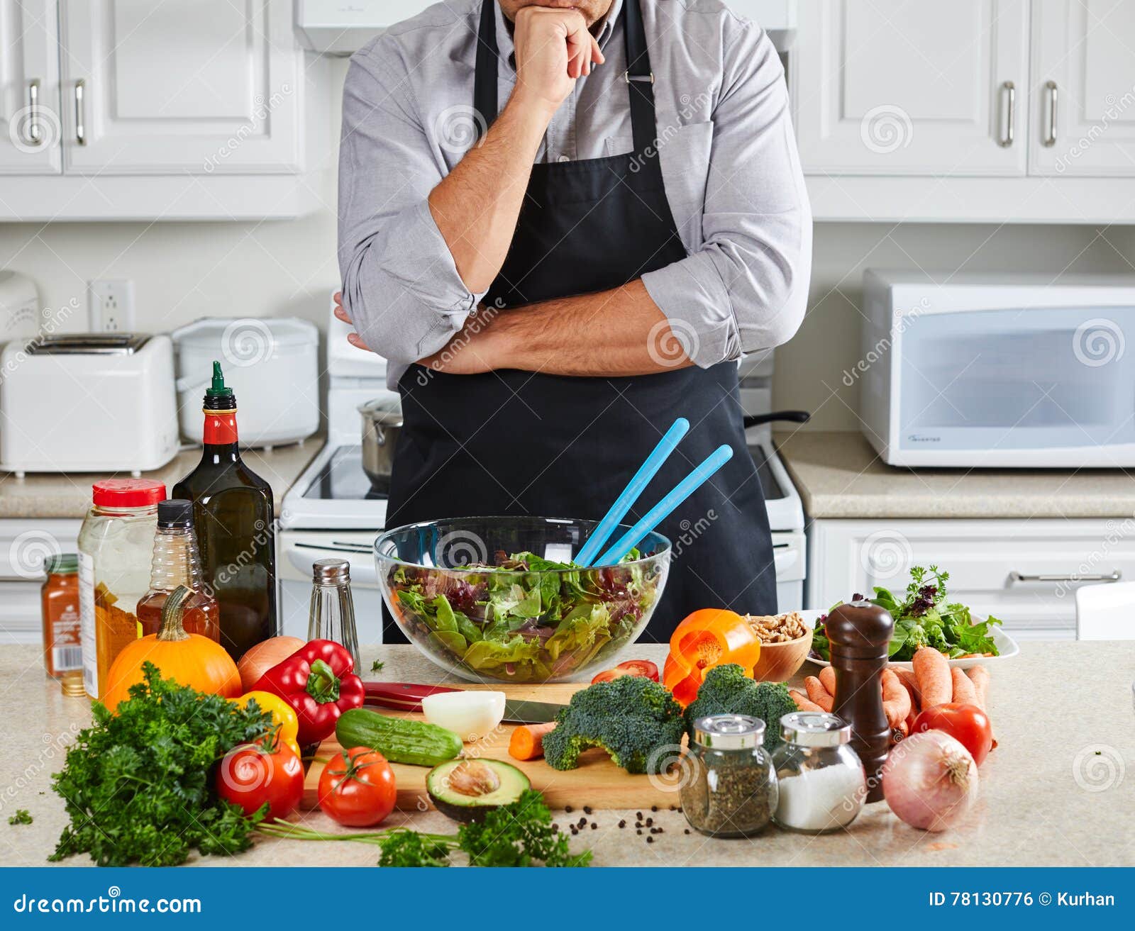 Chef Man Cooking in the Kitchen. Stock Photo - Image of parsley ...