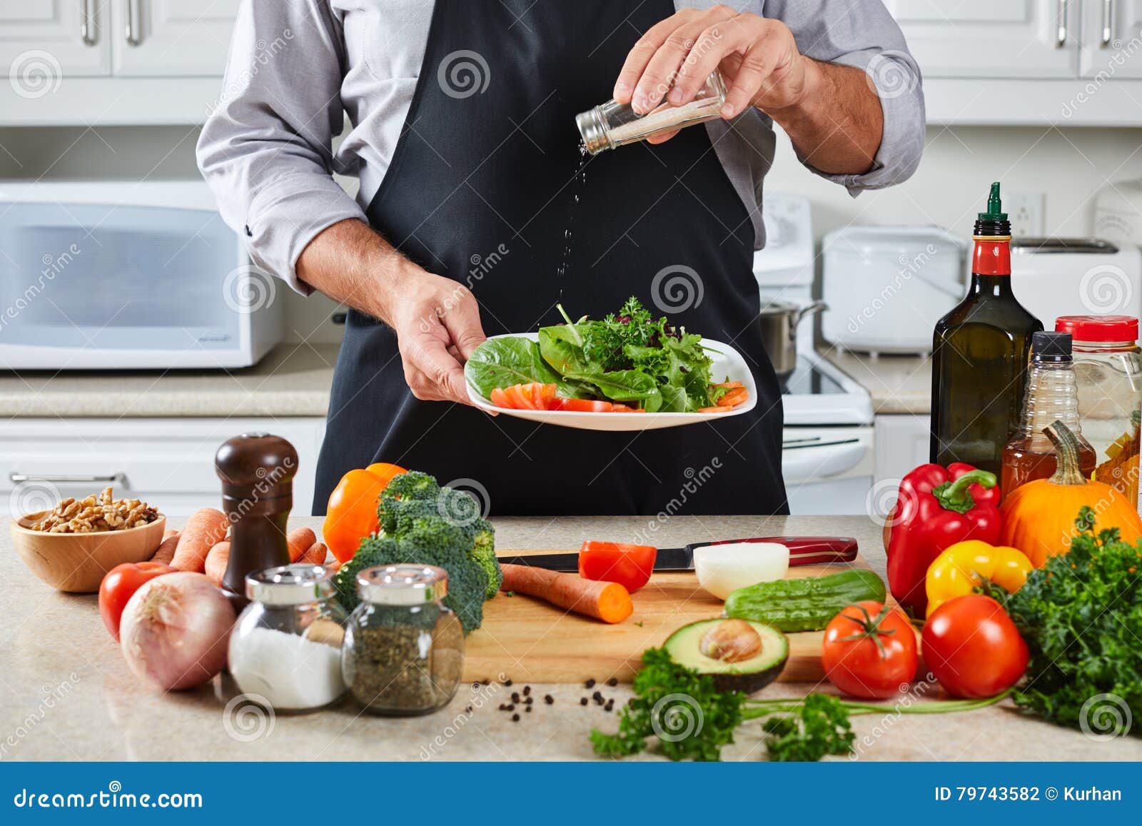 Chef Man Cooking in the Kitchen. Stock Photo - Image of black, diet ...