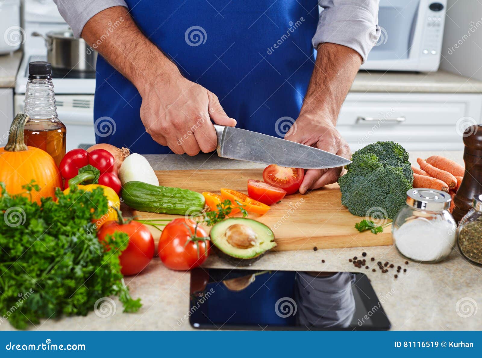 Chef Man Cooking in the Kitchen. Stock Image - Image of hand, fresh ...