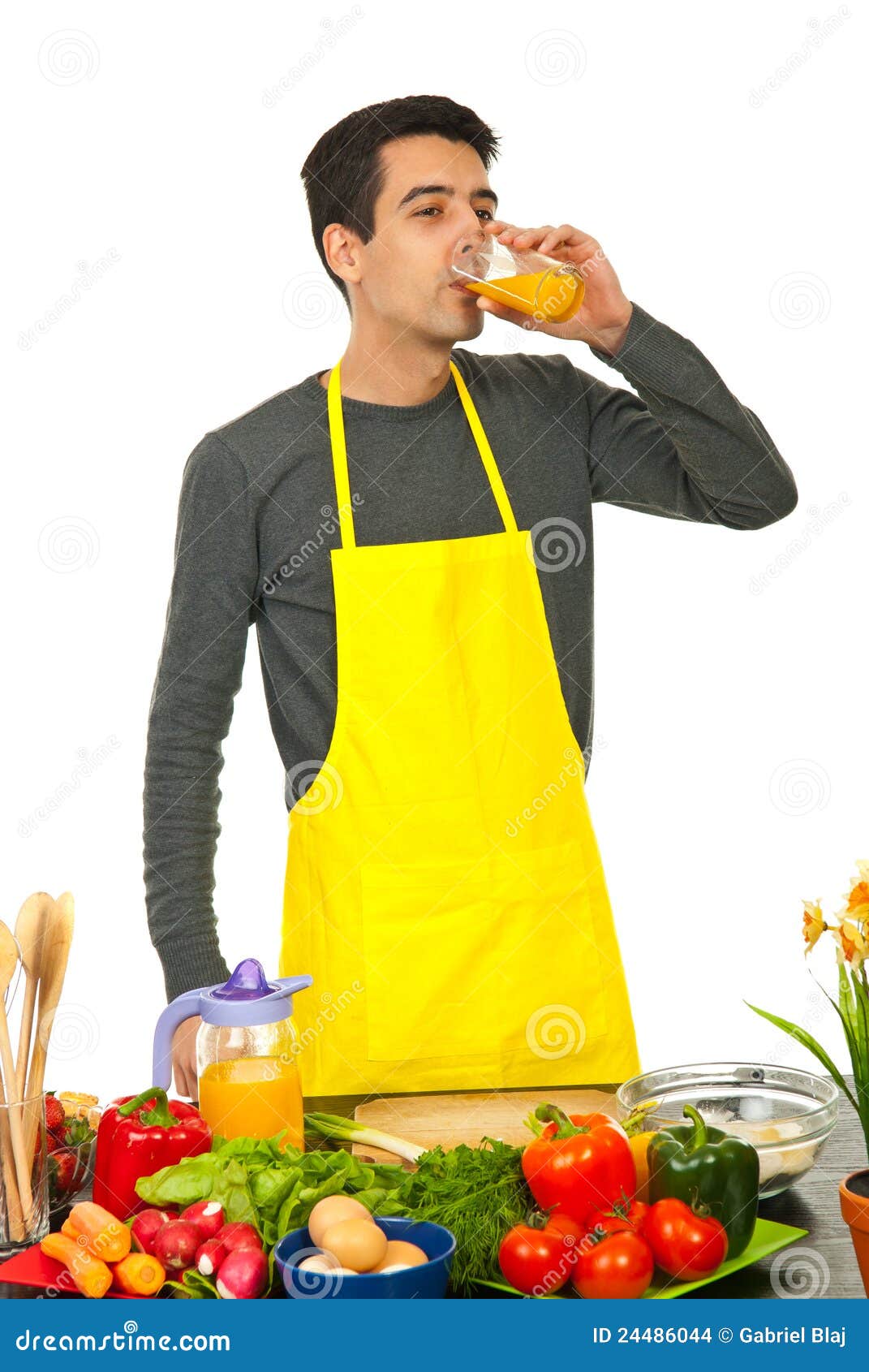 Chef Man Drinking Orange Juice Stock Photo - Image of juicy, happy ...