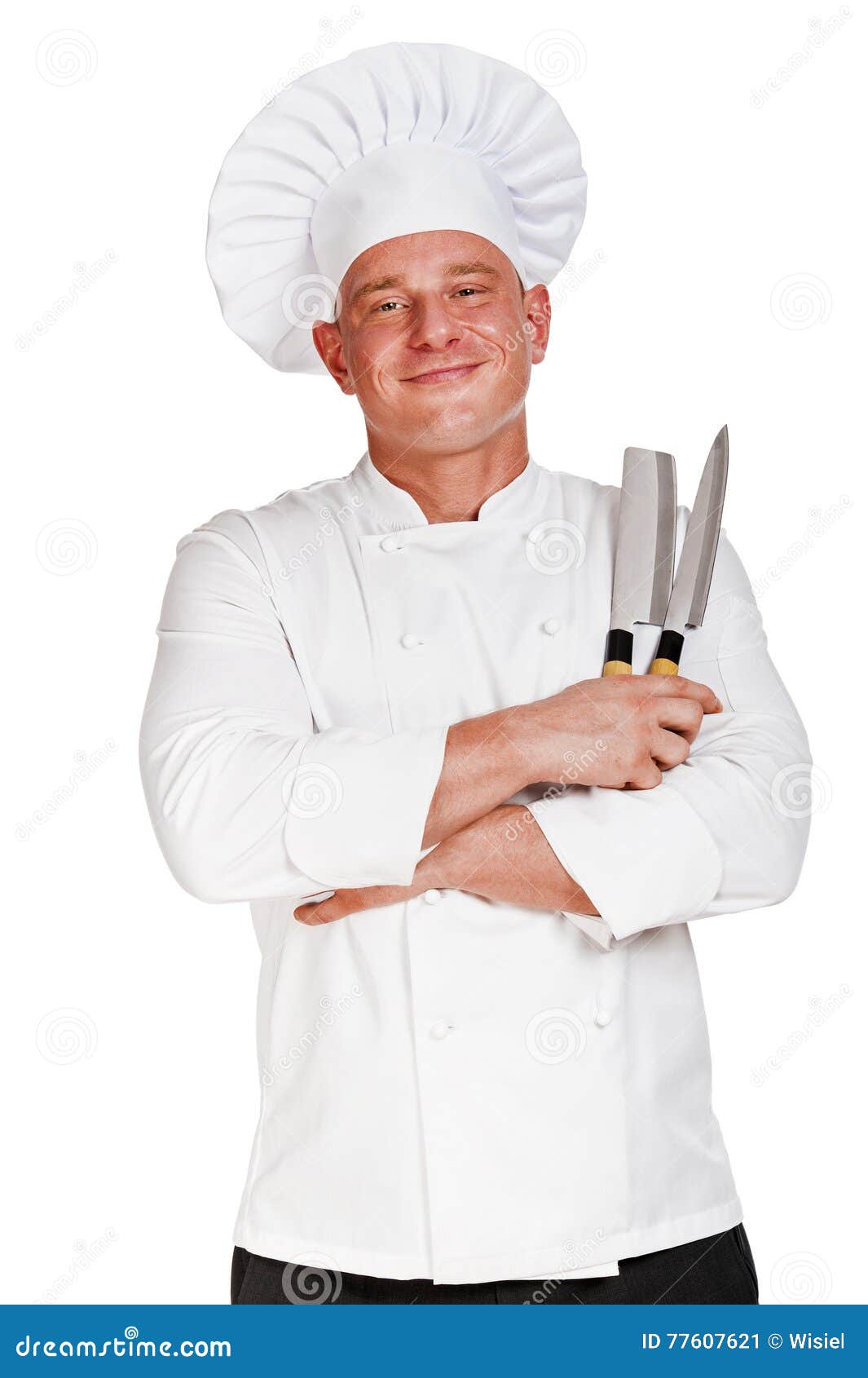 Chef Man Holding Two Knifes. Stock Image - Image of caucasian, grey ...