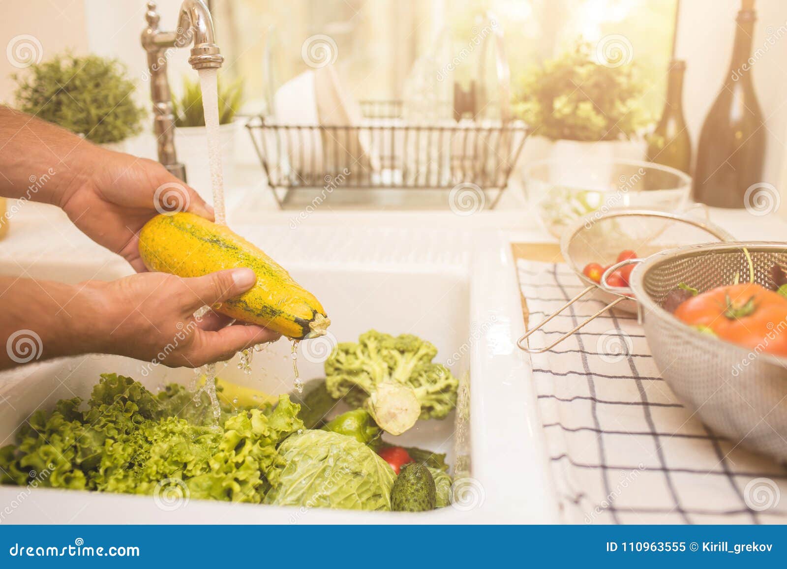 Man Washing Vegetables before Eating Stock Image - Image of housework ...