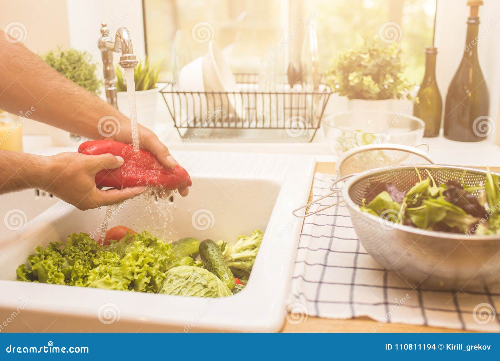 Man Washing Vegetables before Eating Stock Photo - Image of male ...