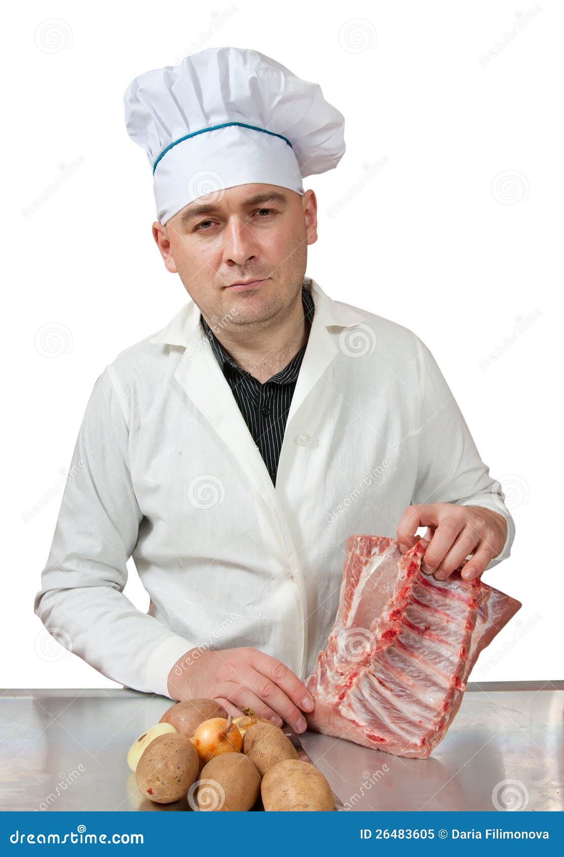 Chef man with raw meat stock image. Image of caucasian - 26483605