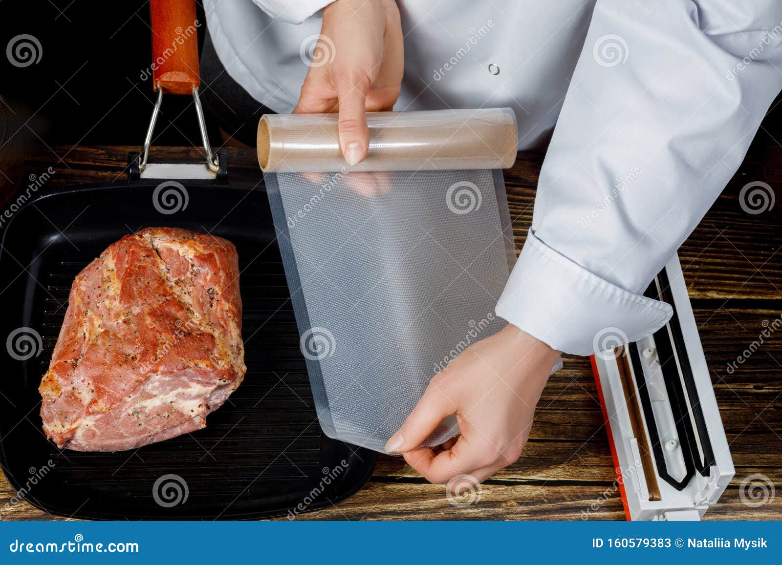 The Chef Measures the Vacuum Pack Stock Image - Image of dark, product ...