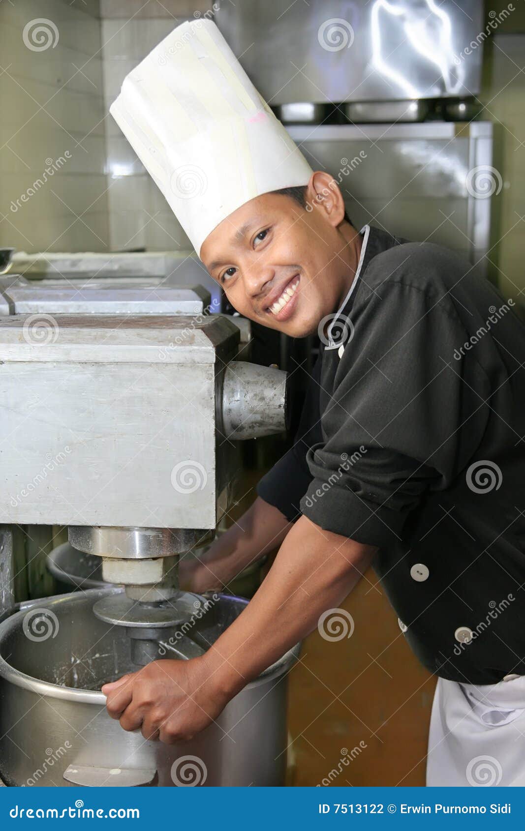 Chef with mixer machine stock photo. Image of smile, smiling - 7513122