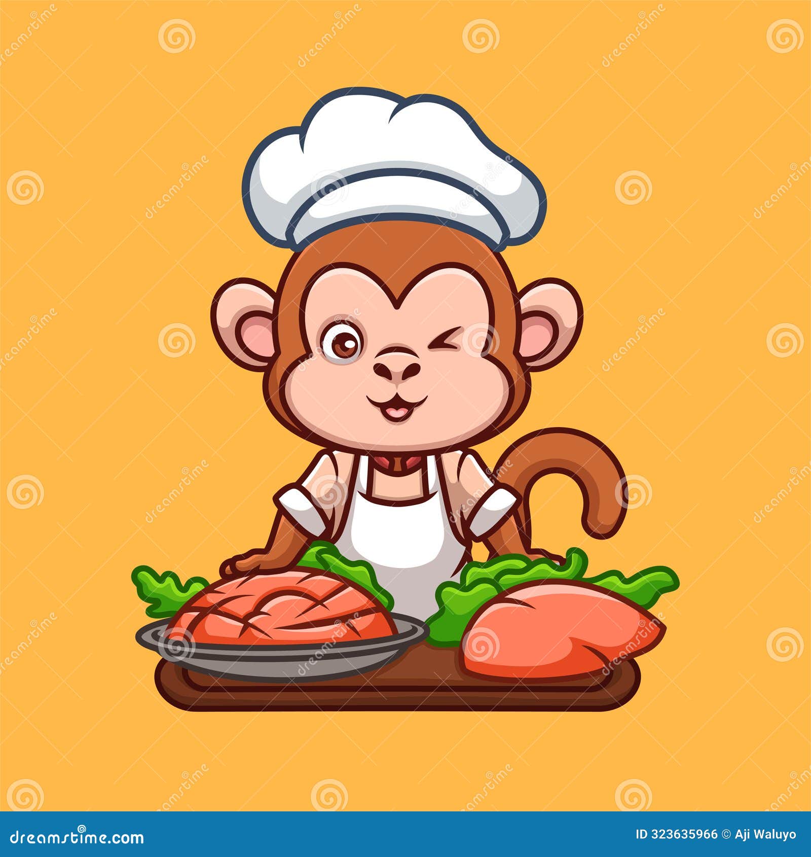 Chef Monkey Cute Cartoon stock vector. Illustration of cute - 323635966