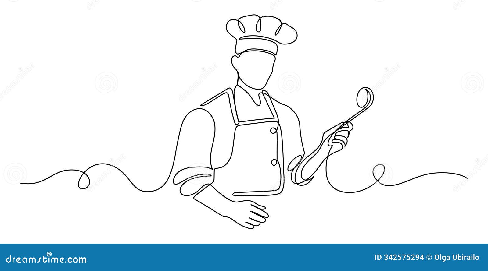 Chef in One Continuous Line Drawing. Cook in Uniform Working in Kitchen ...