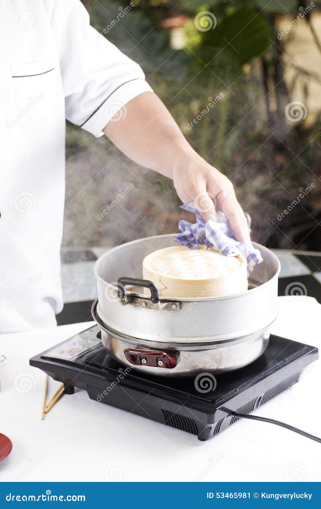 Chef Opening Lid of Basket Bamboo Stock Image - Image of steam, fast ...