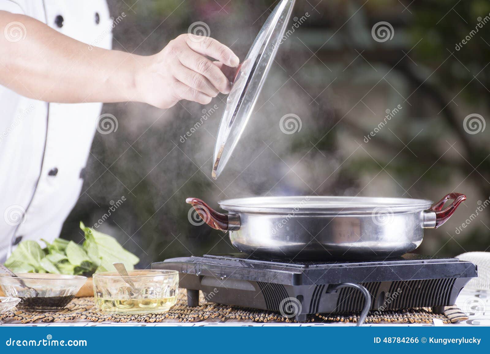Chef Opening the Lid of Pot before Cooking Noodle Stock Photo - Image ...