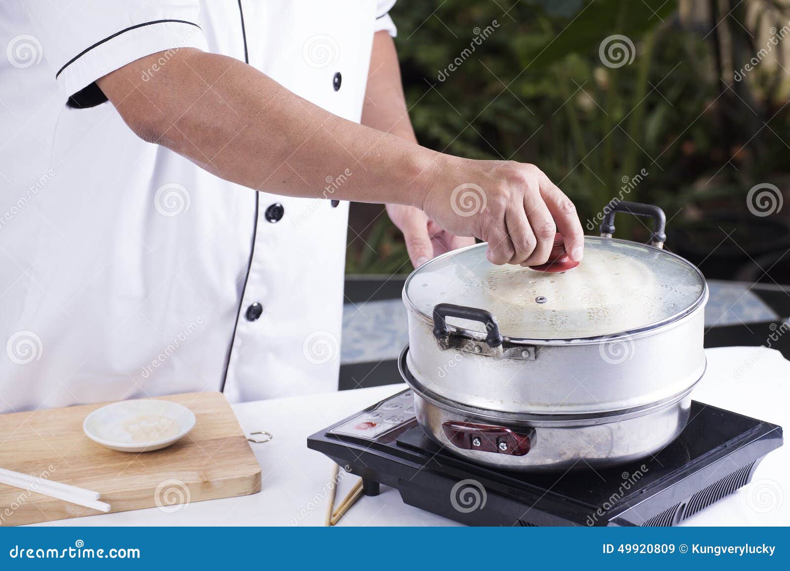 Chef opening the pot stock image. Image of design, flame - 49920809