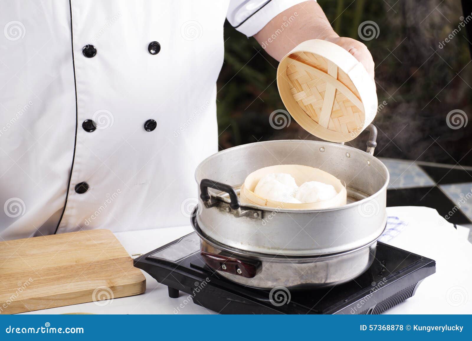 Chef opening the pot stock photo. Image of saucepan, cooking - 57368878