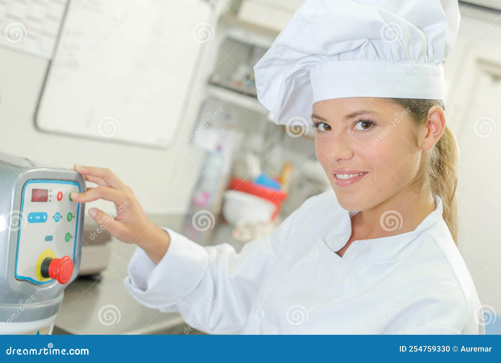 Chef Operating Industrial Machine Stock Photo - Image of lunch, control ...