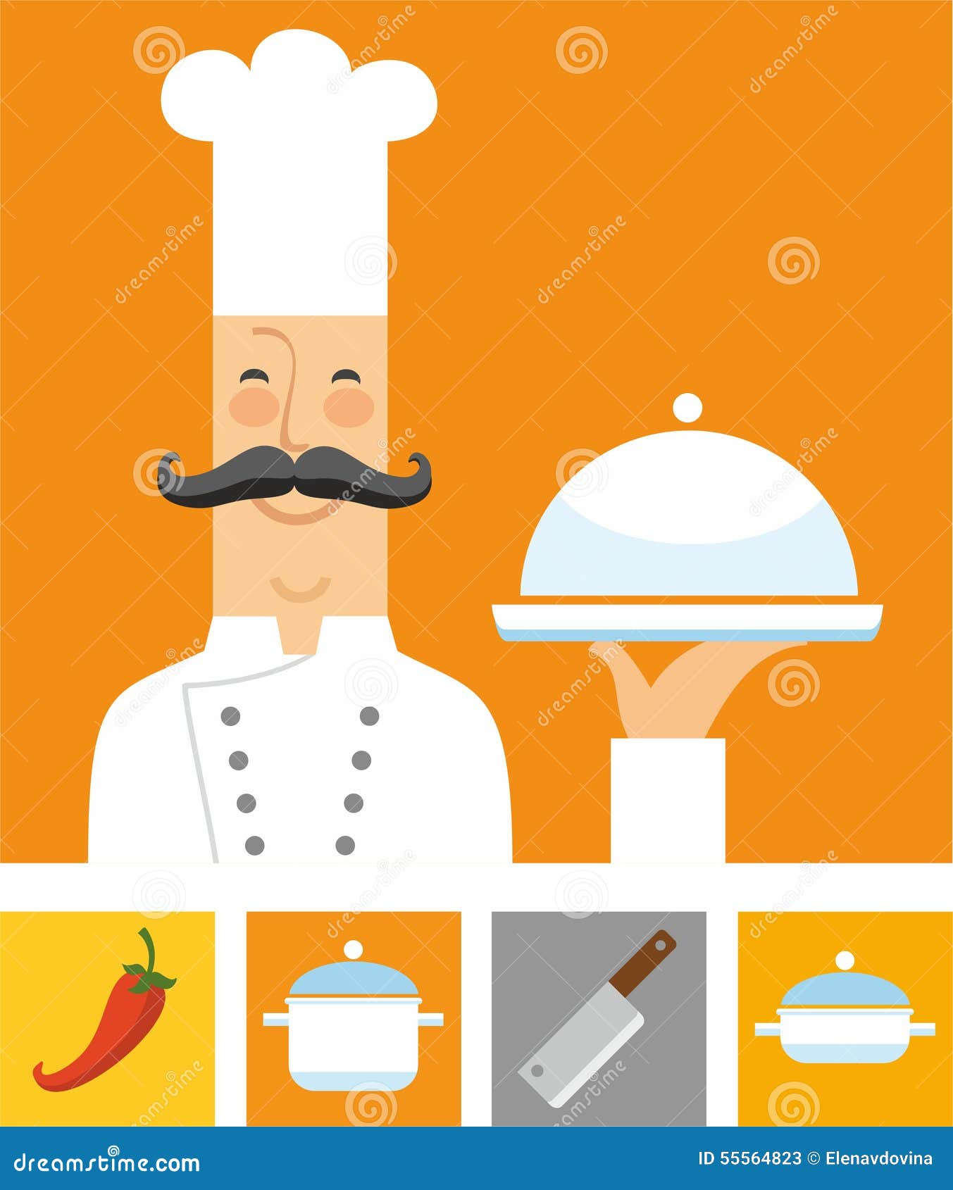 Chef, Orange and Colored Flat Icons. Stock Vector - Illustration of ...