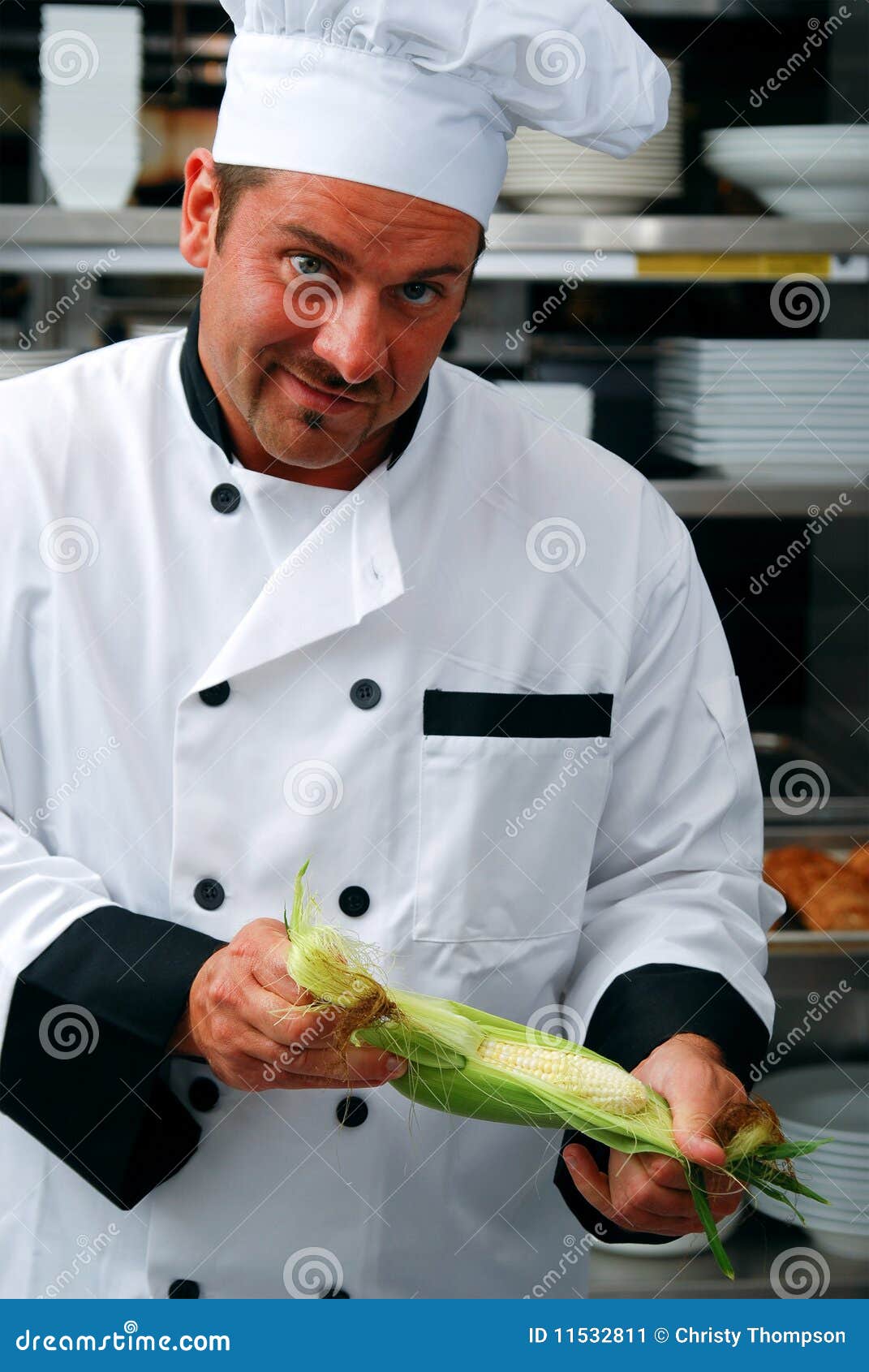 Chef peeling corn stock image. Image of occupation, smile - 11532811