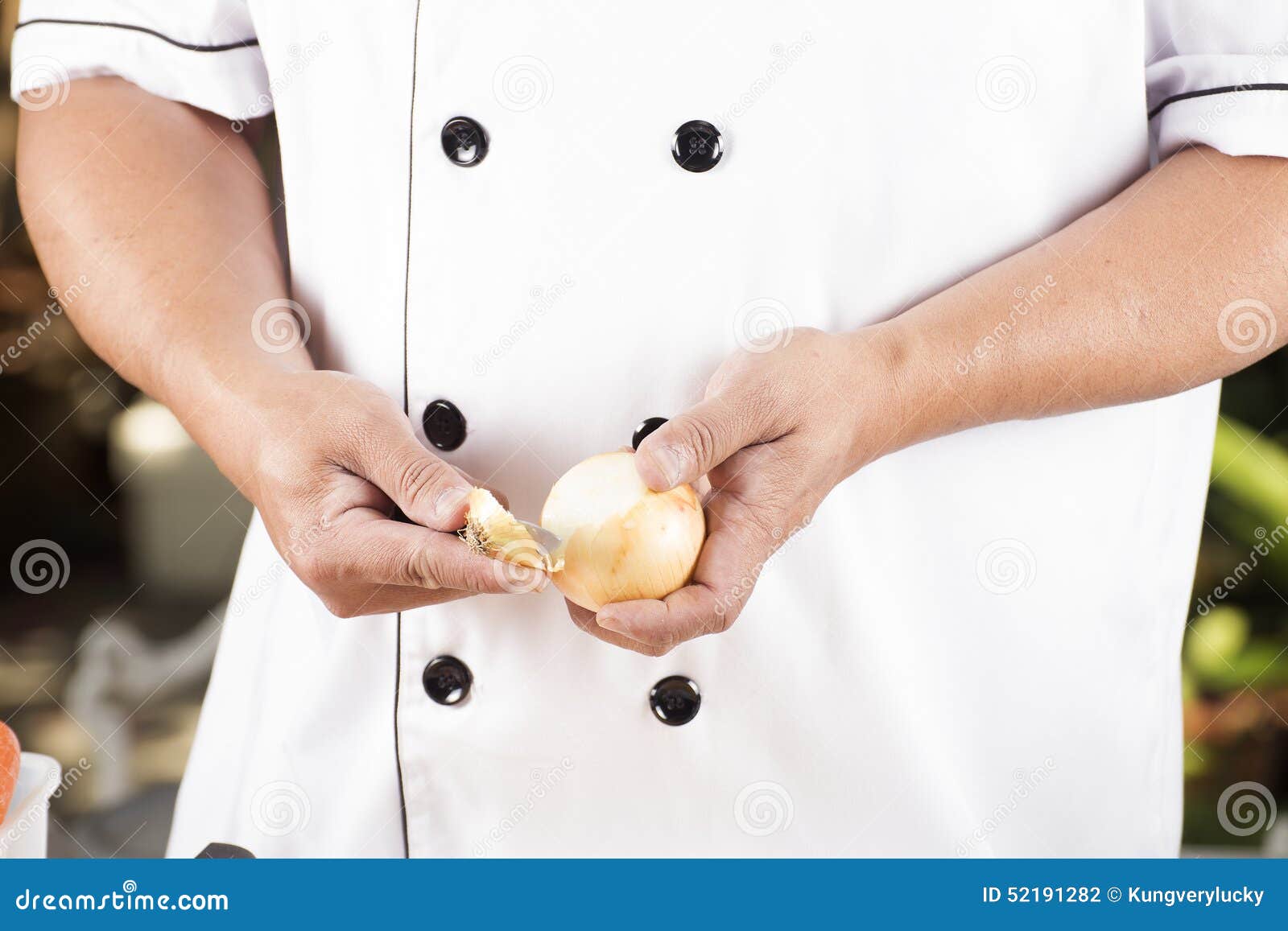 Chef peeling the onion stock photo. Image of cook, home - 52191282