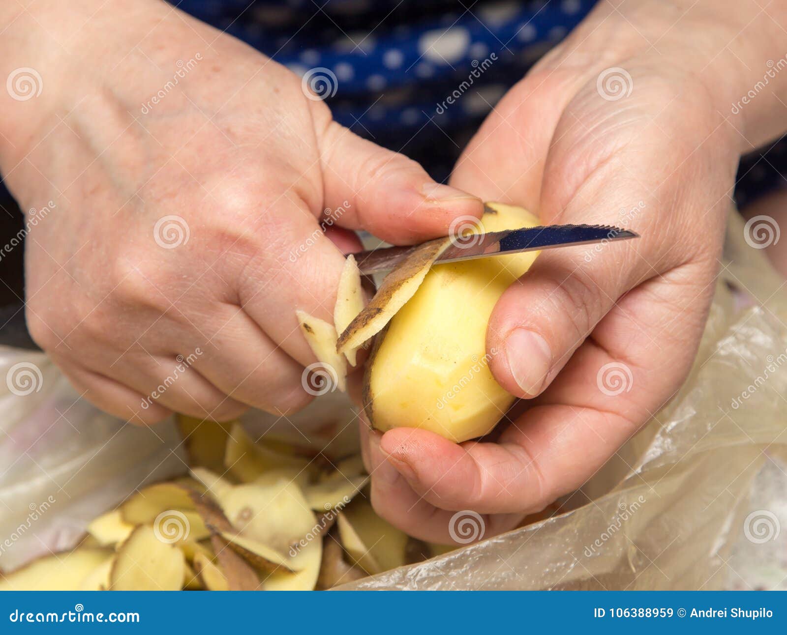 Chef peeling potatoes stock image. Image of potatoes - 106388959