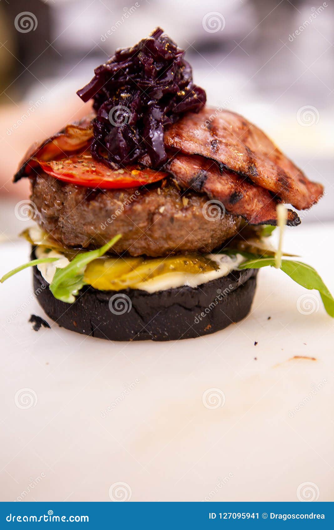 Chef Performs How To Make Proper Buger Stock Image - Image of beef ...