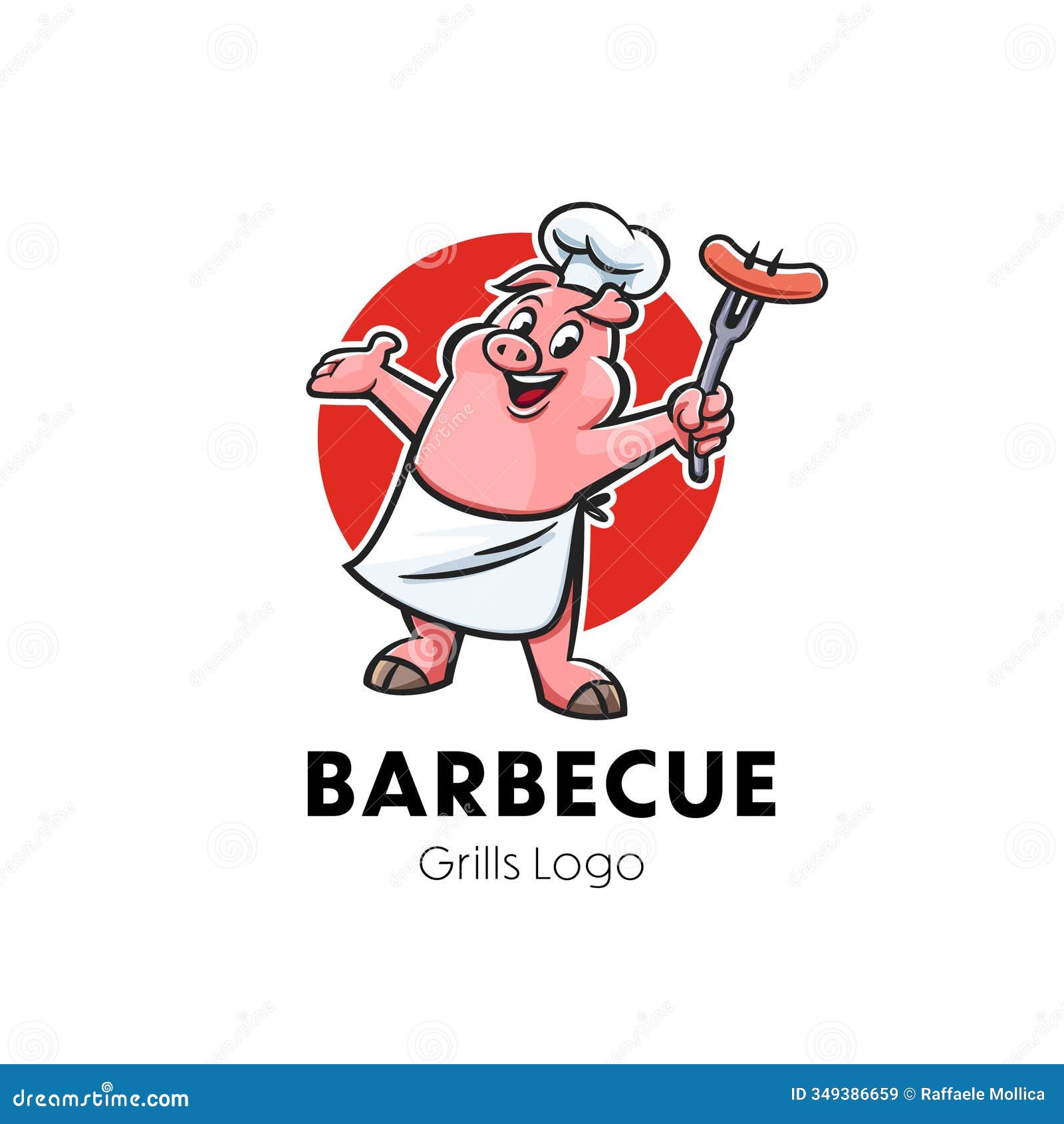 Chef Pig with Fork and Grilled Sausage Stock Vector - Illustration of ...