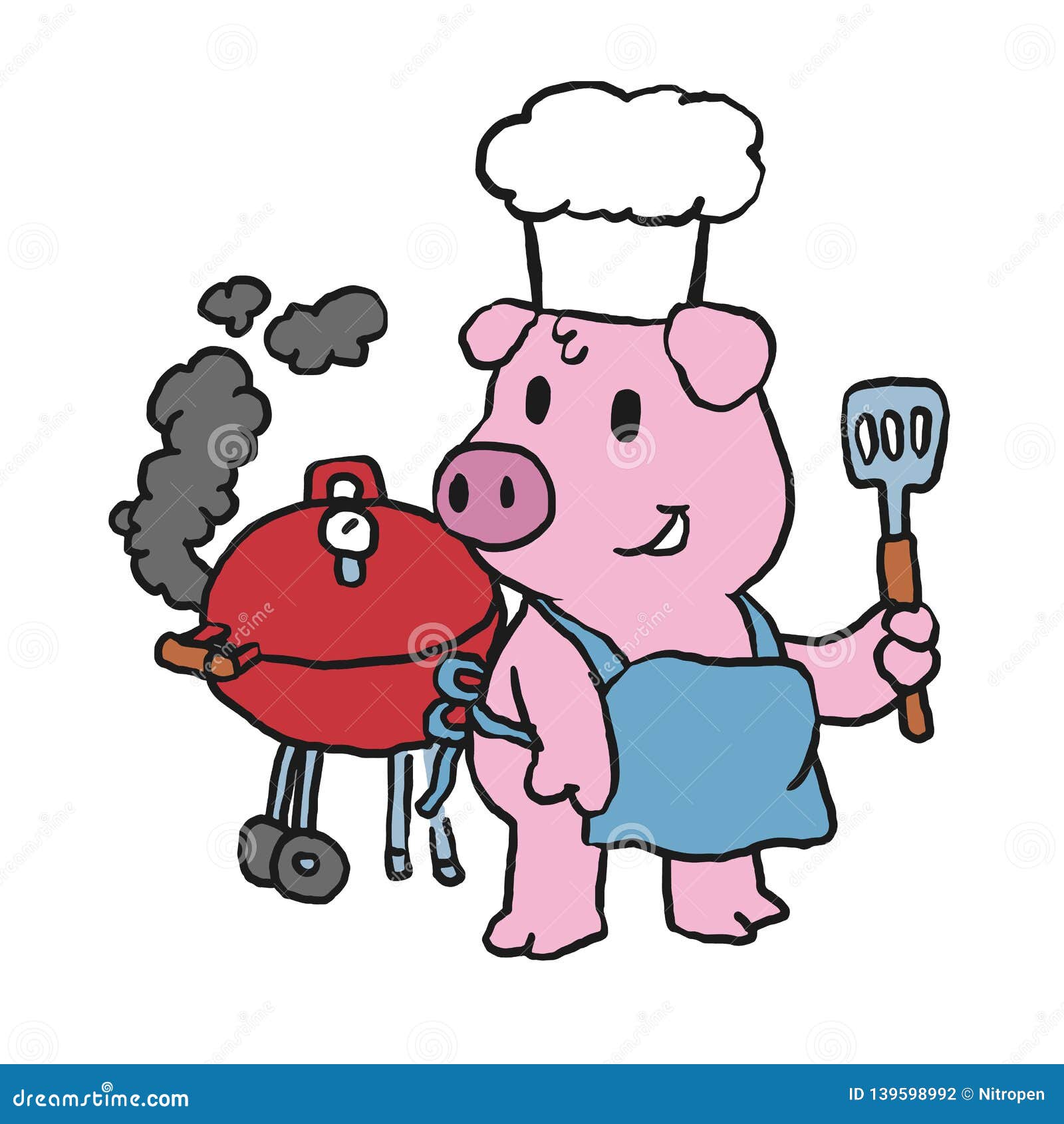 Chef Pig Standing and Making BBQ Stock Vector - Illustration of happy ...