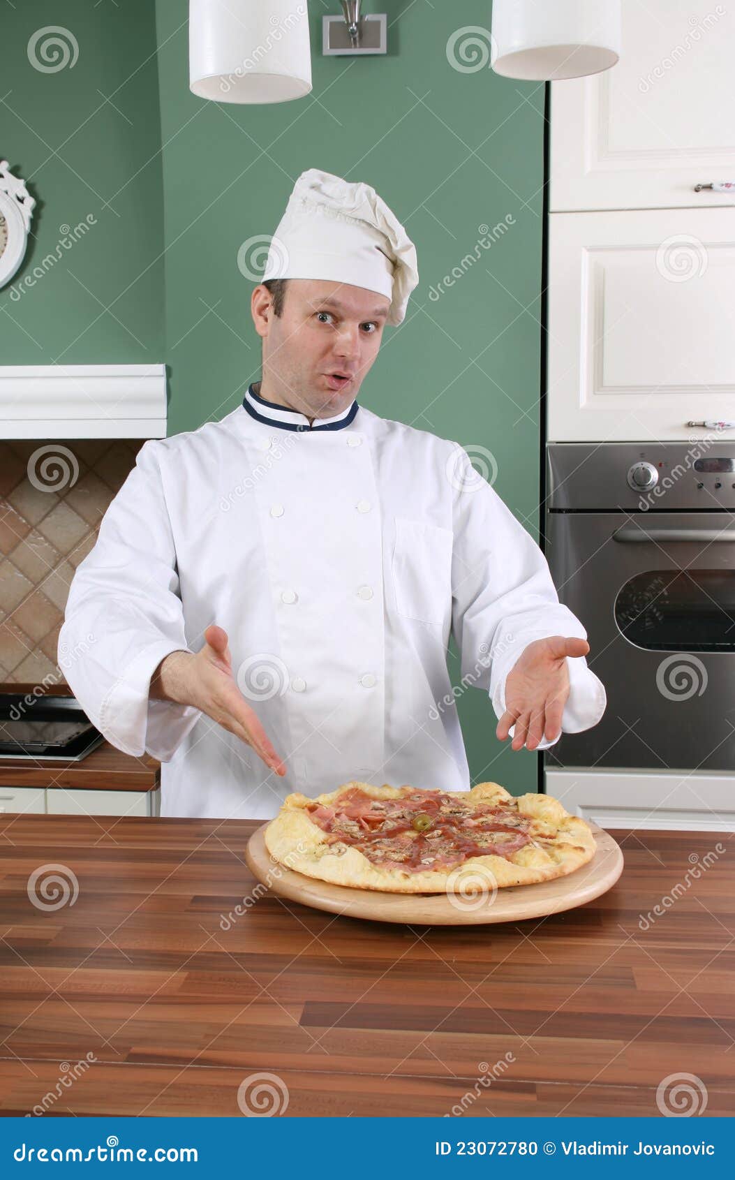 Chef and pizza stock photo. Image of oven, bakery, gourmet - 23072780