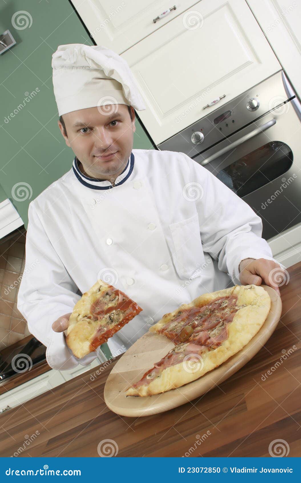 Chef and pizza stock photo. Image of caucasian, dinner - 23072850