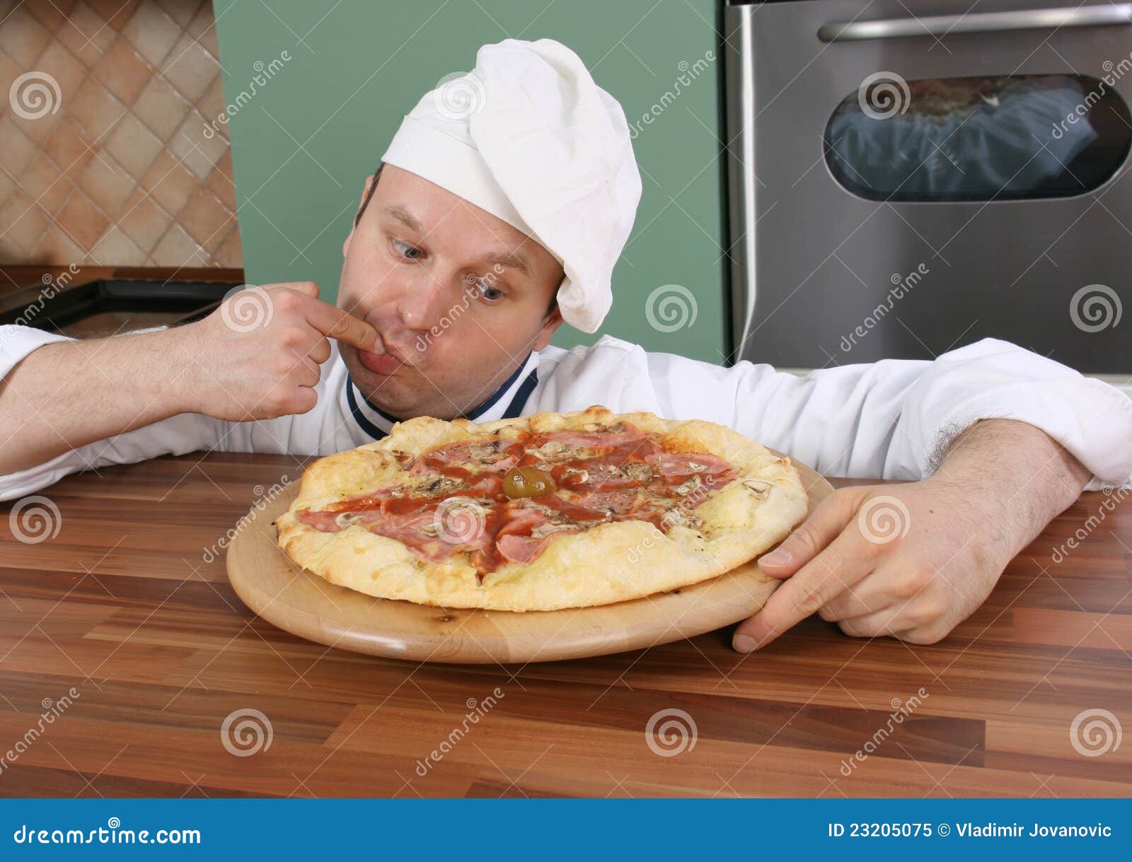 Chef and pizza stock image. Image of chef, food, expression - 23205075