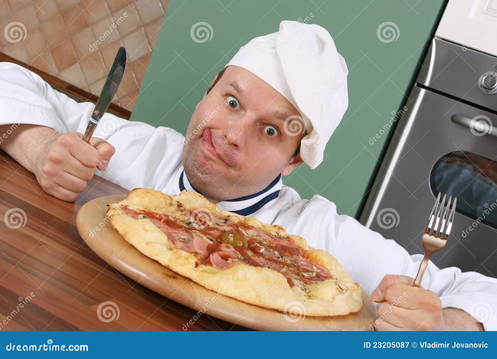 Chef and pizza stock image. Image of cook, chef, uniform - 23205087