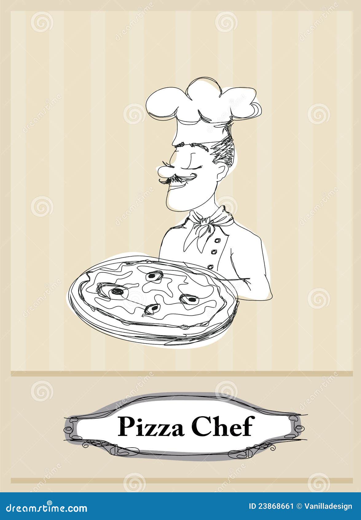 Chef with Pizza , Vintage Card Stock Illustration - Illustration of ...