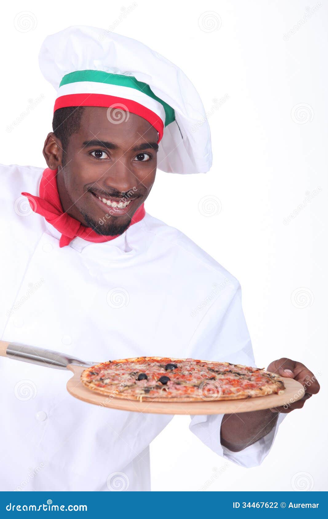 Chef with pizza stock photo. Image of smiling, dinner - 34467622