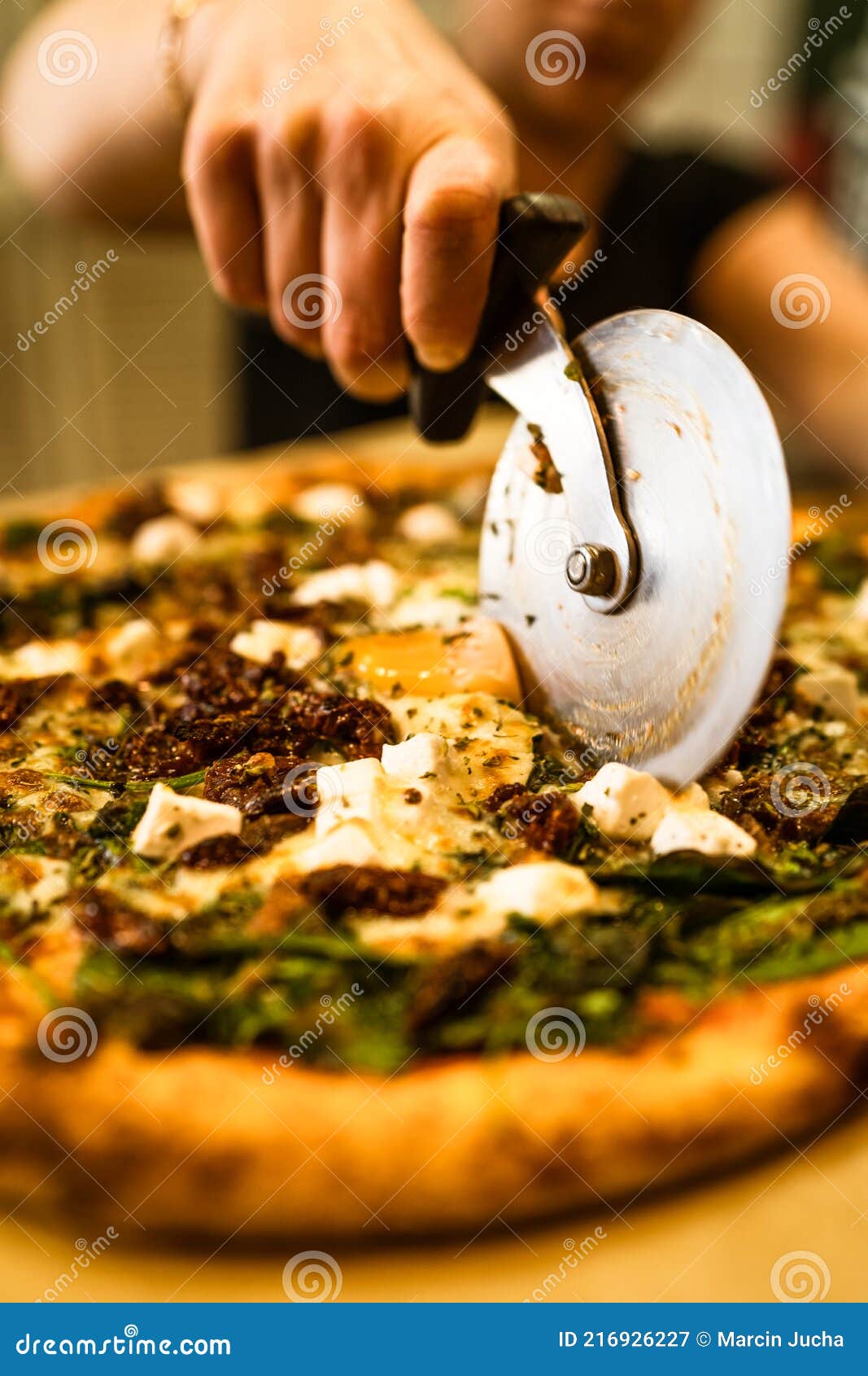 Chef Pizzer Preparing Fresh Pizza for Serving. Restaurant Waiter at ...