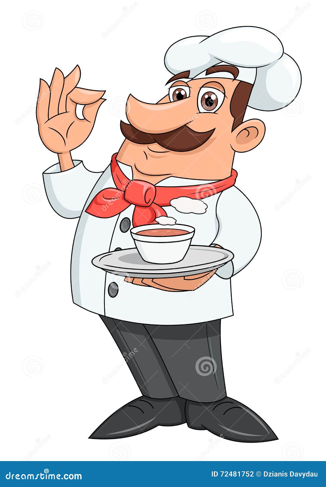 Chef with plate of soup stock vector. Illustration of cartoon - 72481752
