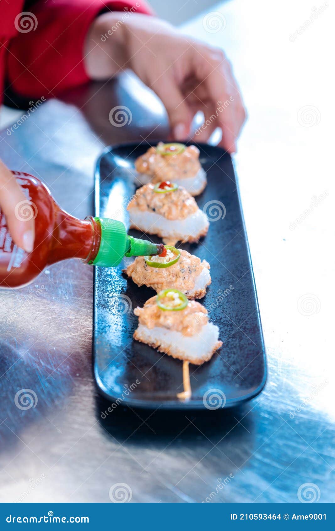 Chef Plating Finished Appetizer Stock Photo - Image of sauce, appetizer ...