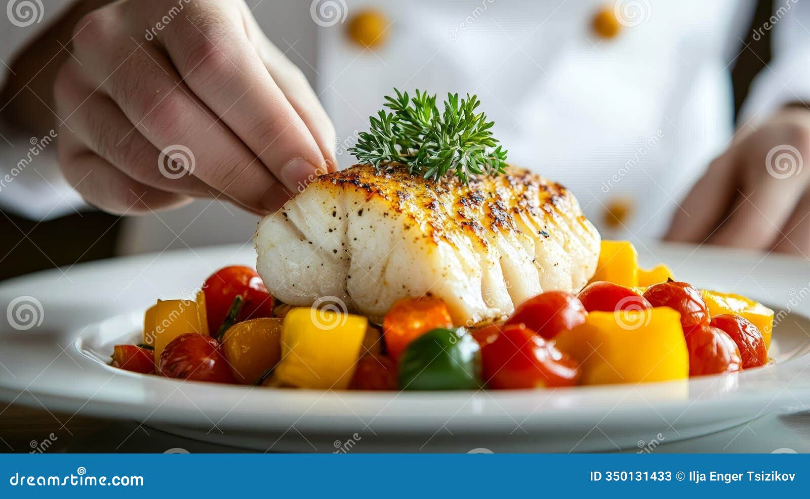 Chef Plating Grilled White Fish With Colorful Vegetables, Fine Dining ...