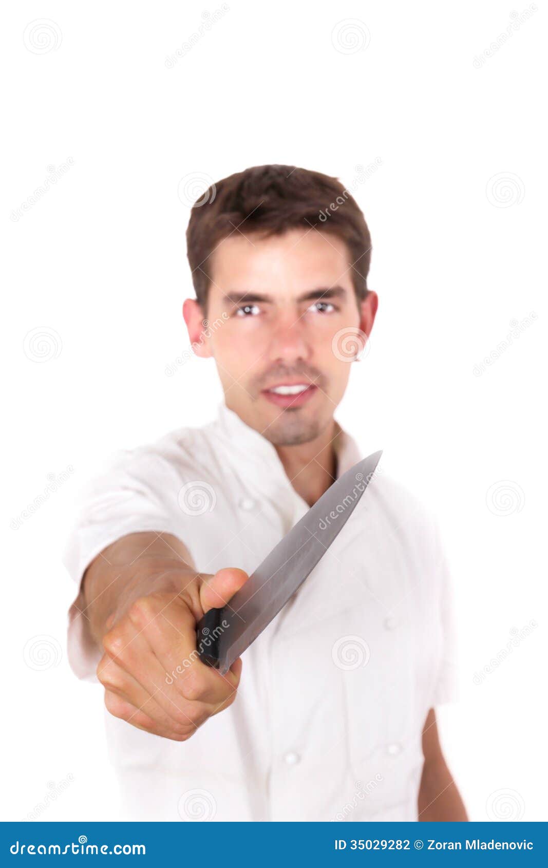 Chef Pointing with the Knife Stock Photo - Image of looking, handsome ...